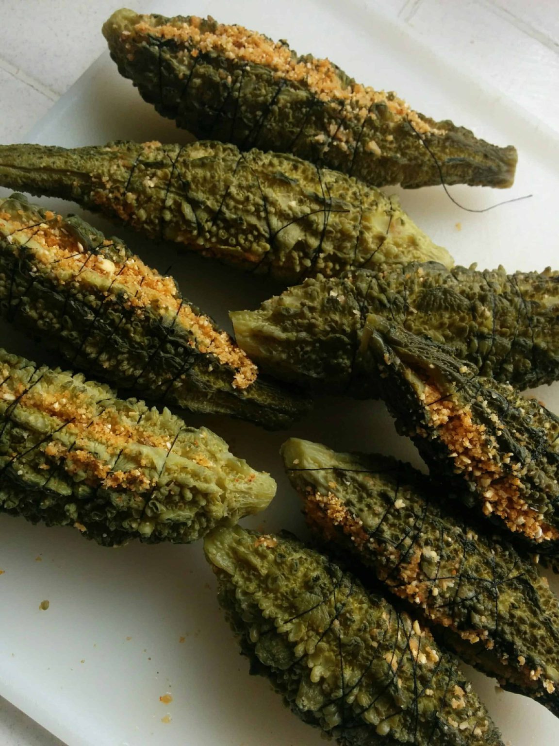 Stuffed Kakarakaya Fry | Stuffed Bitter gourd Fry | Stuffed Karela Fry ...